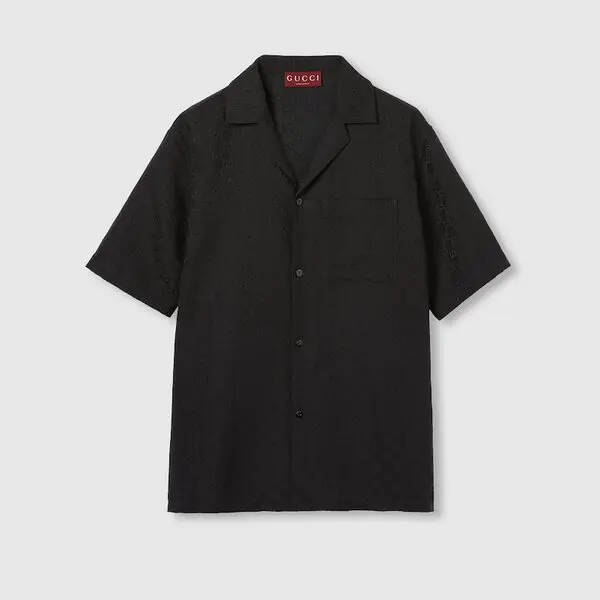 Gucci Gg Canvas Linen Blend Bowling Shirt - Black