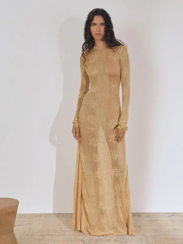 REISS Lace-knit Ruched Maxi Dress