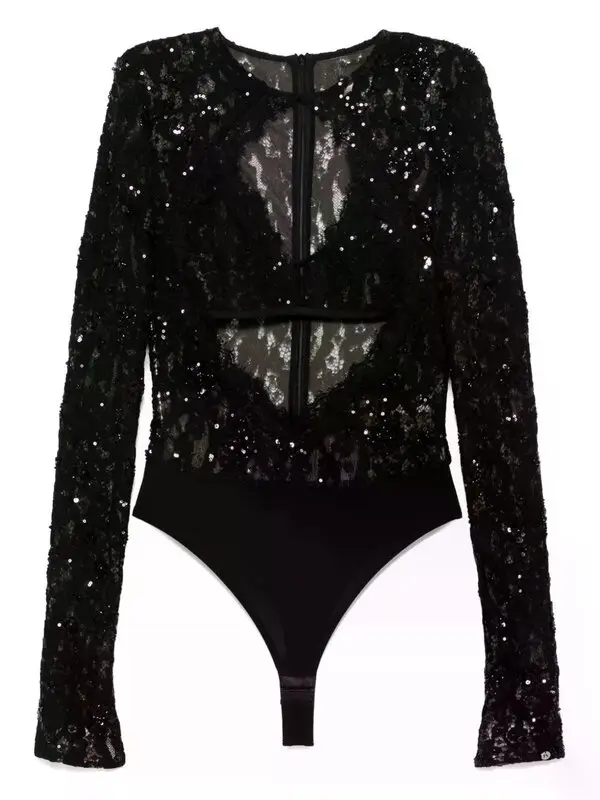 NISSA Sequin-detail Lace Bodysuit