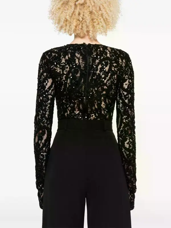 NISSA Sequin-detail Lace Bodysuit