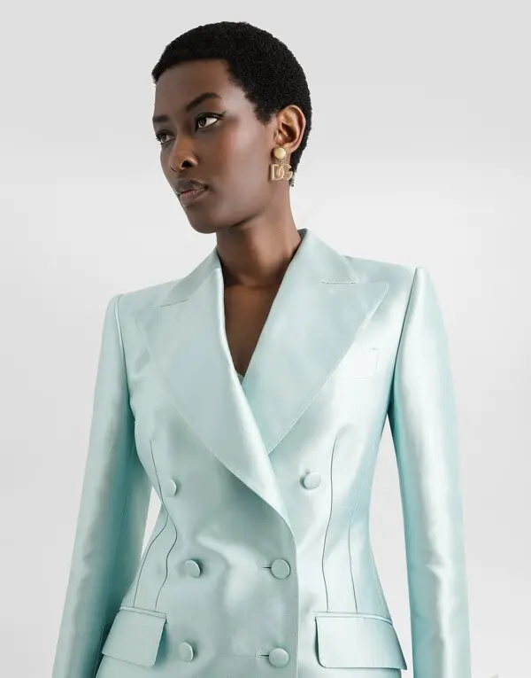 Dolce & Gabbana Double-breasted Shantung Silk Jacket - Blue