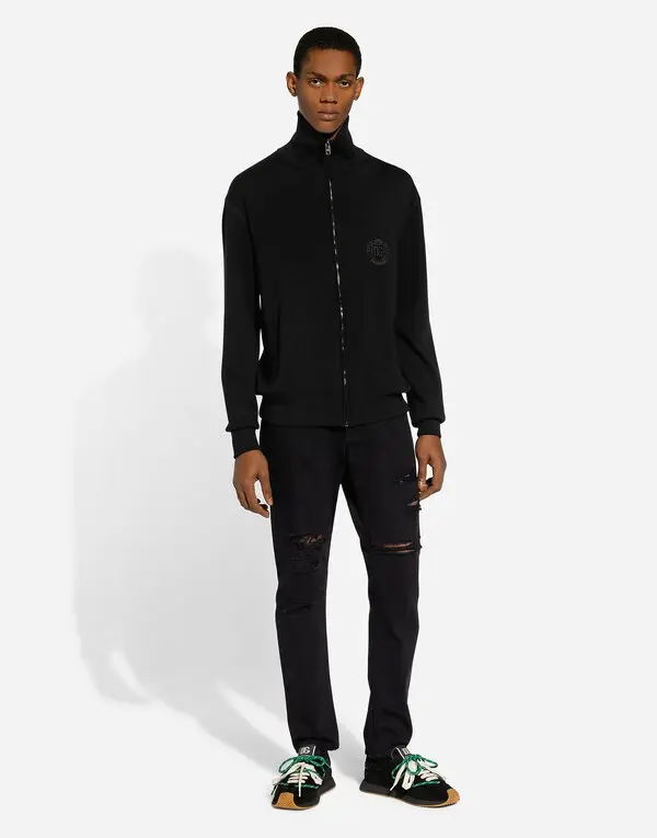 Dolce & Gabbana Cashmere And Silk Zip-up Sweatshirt With Dg Patch