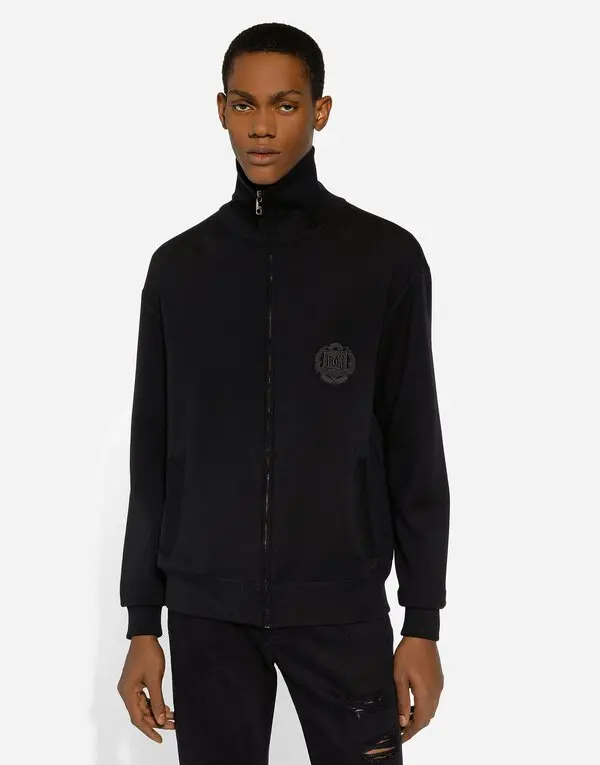Dolce & Gabbana Cashmere And Silk Zip-up Sweatshirt With Dg Patch