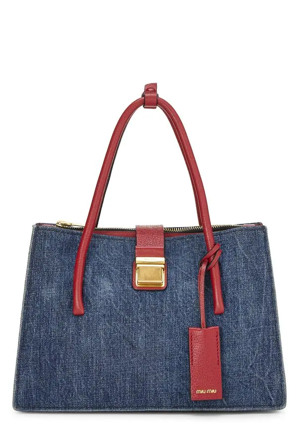 Miu Miu Denim Convertible Buckle Top Handle Bag - Red