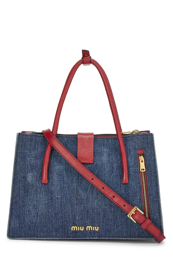 Miu Miu Denim Convertible Buckle Top Handle Bag