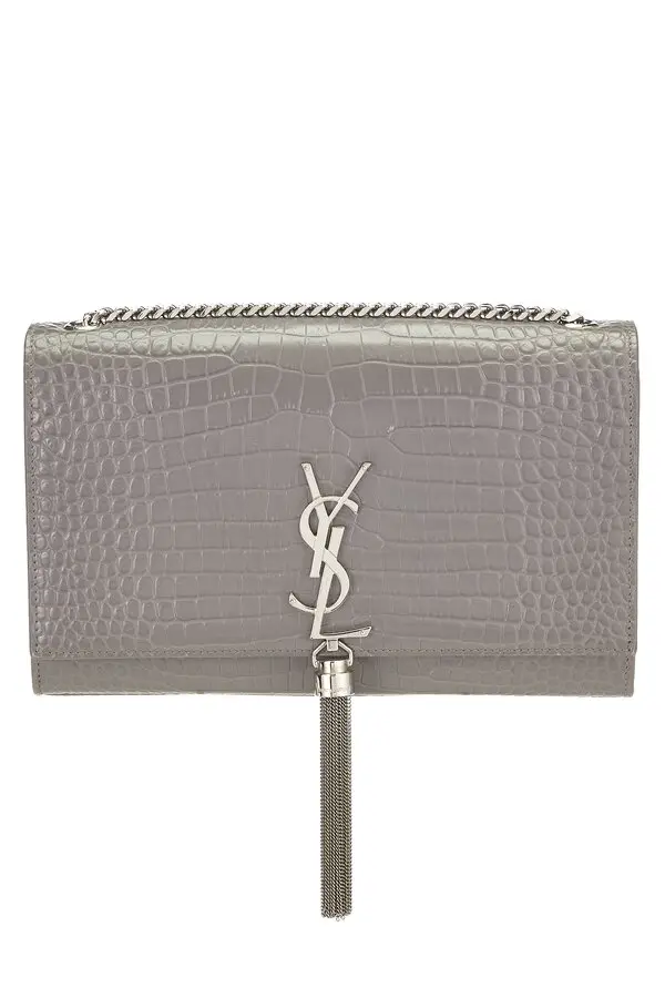Saint Laurent Embossed Kate Tassel Bag - Grey