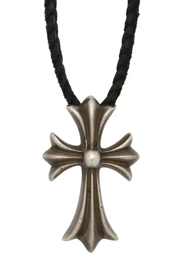 Chrome Hearts Sterling & Leather Cross Pendant Necklace