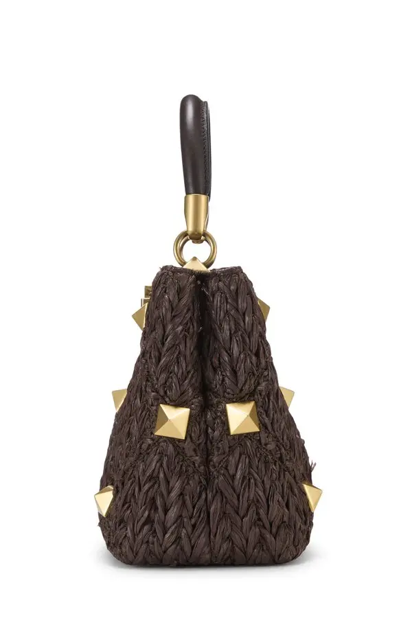Valentino Garavani Raffia Roman Stud Top Handle Bag