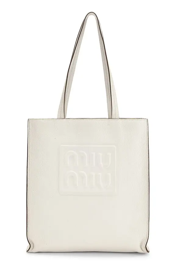 Miu Miu Calfskin Embossed Logo Tote