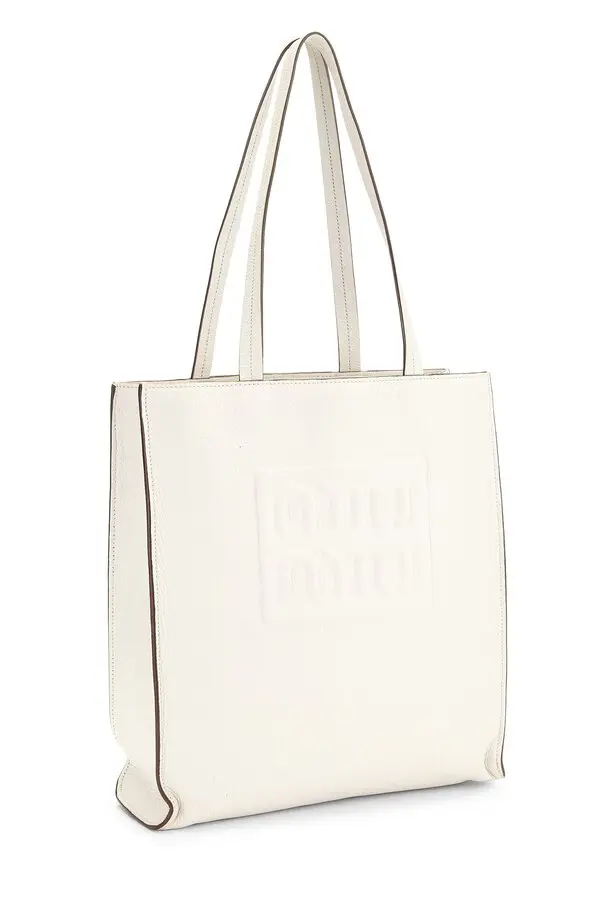 Miu Miu Calfskin Embossed Logo Tote