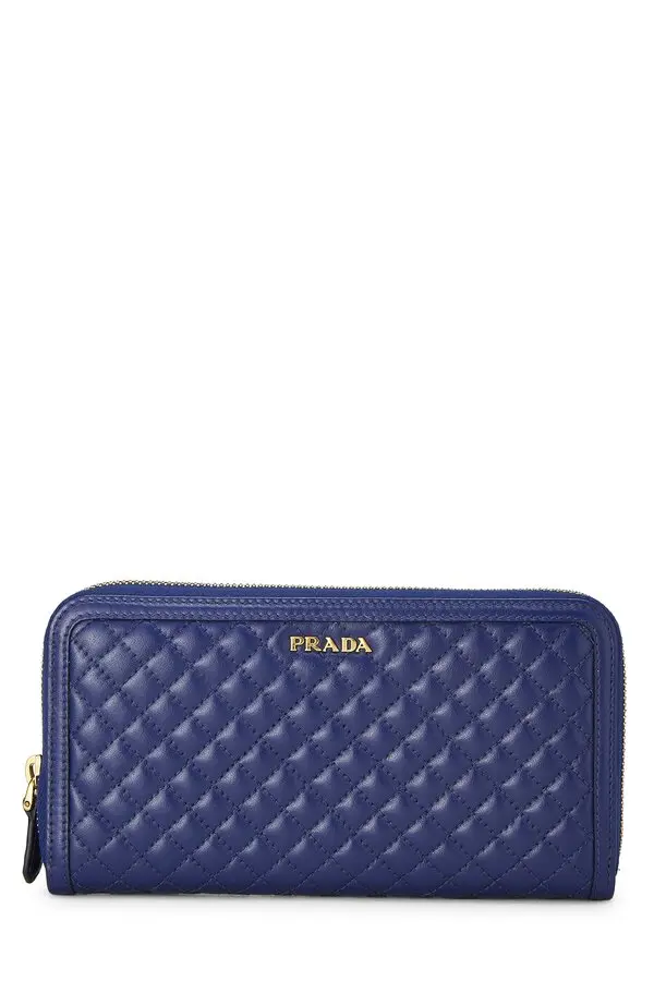 Prada Calfskin Zip Around Wallet - Blue