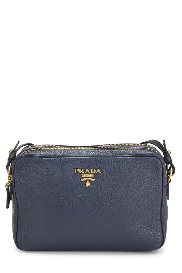 Prada Vitello Daino Double Zip Camera Bag - Navy
