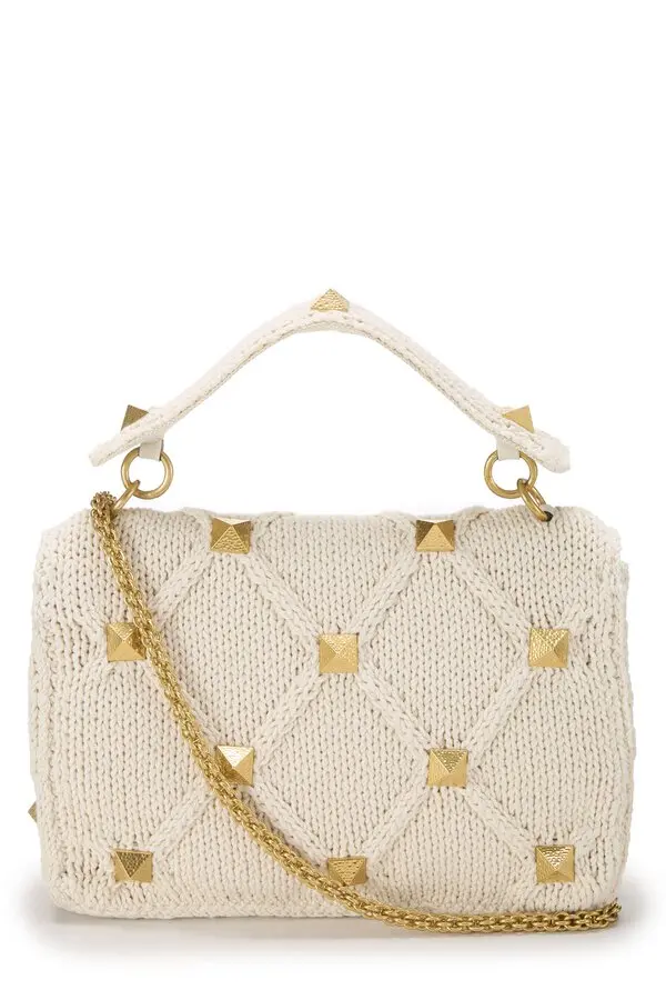 Valentino Garavani Knit Roman Stud Top Handle Bag