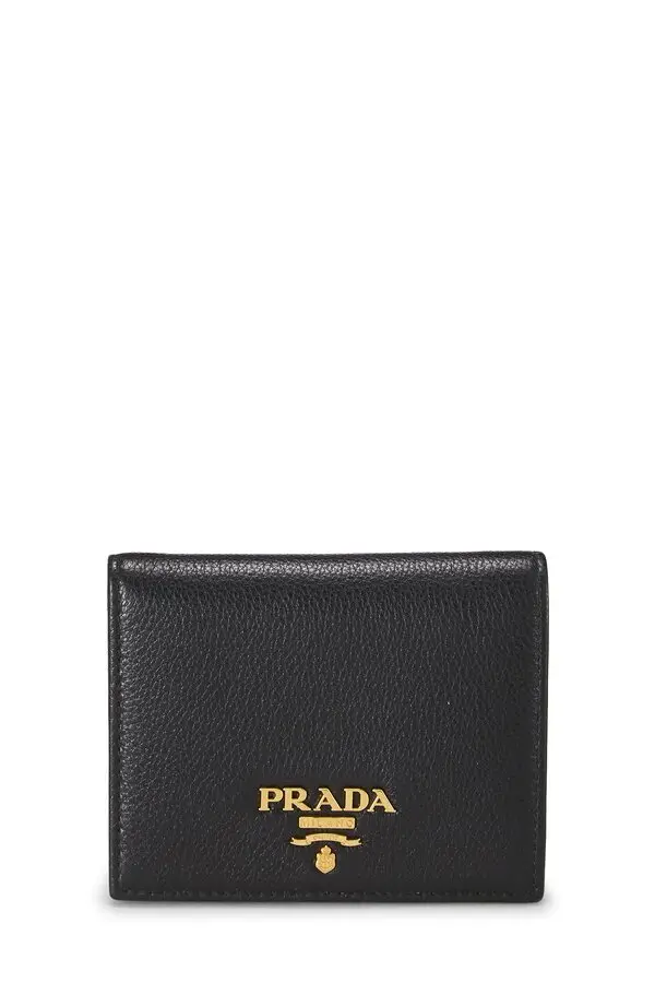 Prada Vitello Daino Compact Wallet - Black