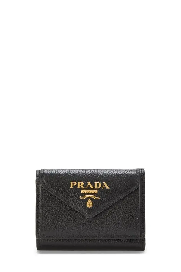Prada Vitello Daino Compact Wallet - Black