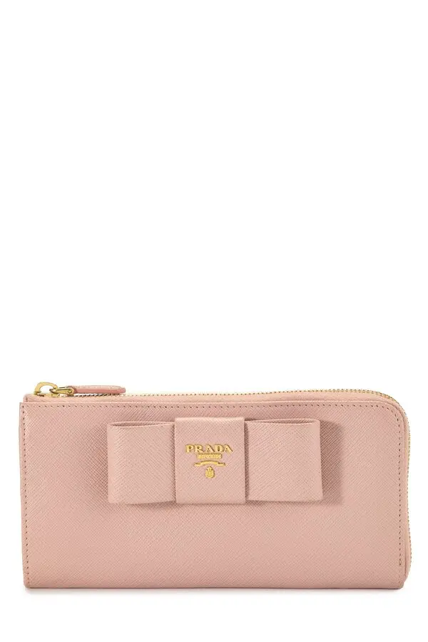 Prada Saffiano Bow Zip Around Wallet - Pink