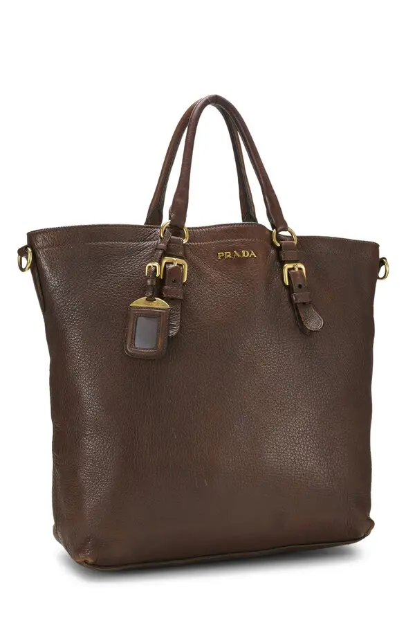 Prada Vitello Daino Convertible Tote - Brown