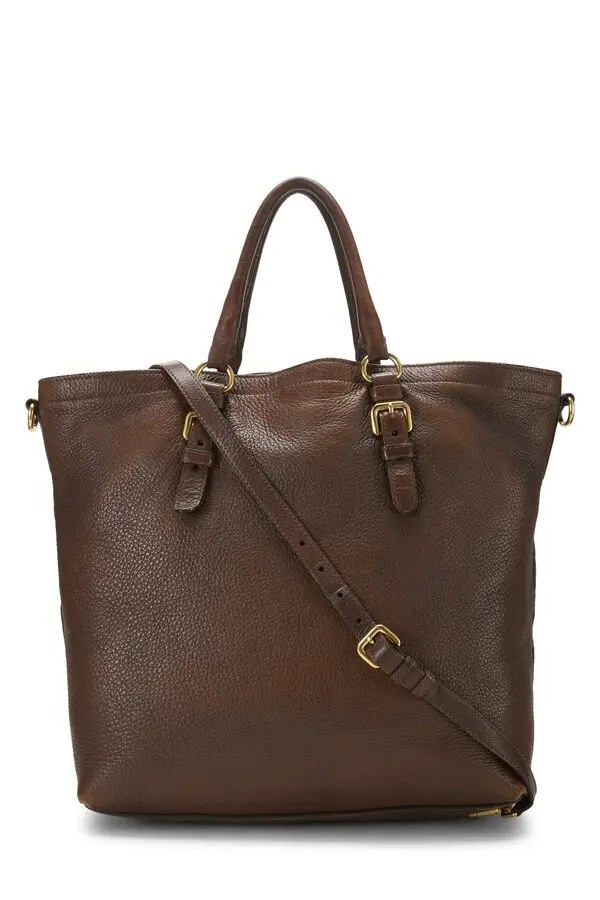 Prada Vitello Daino Convertible Tote - Brown