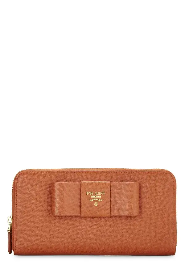 Prada Saffiano Bow Zip Around Wallet - Orange