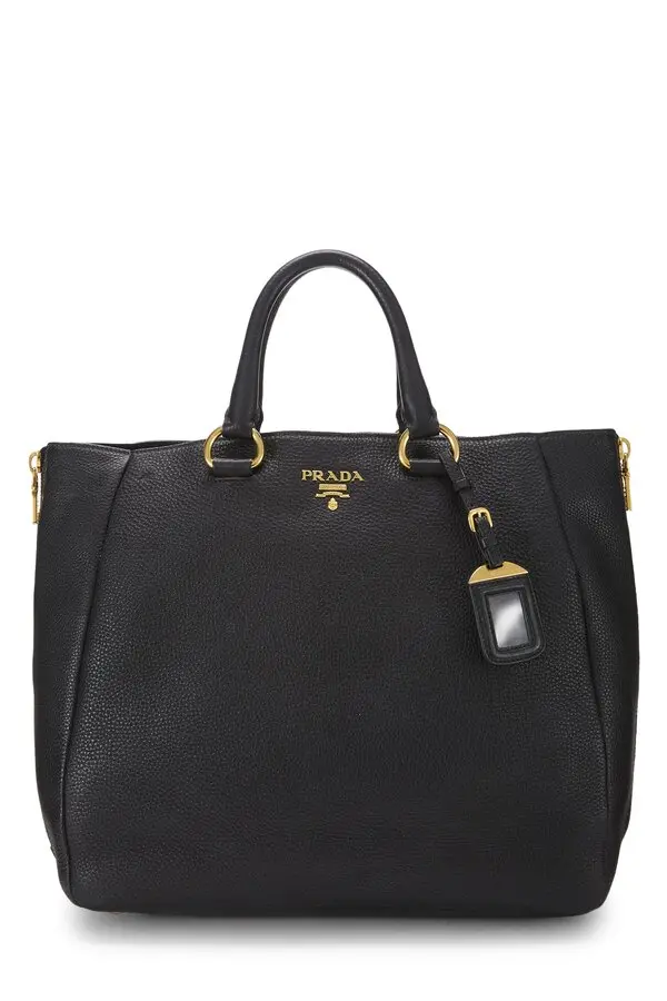 Prada Vitello Daino Side Zip Tote - Black
