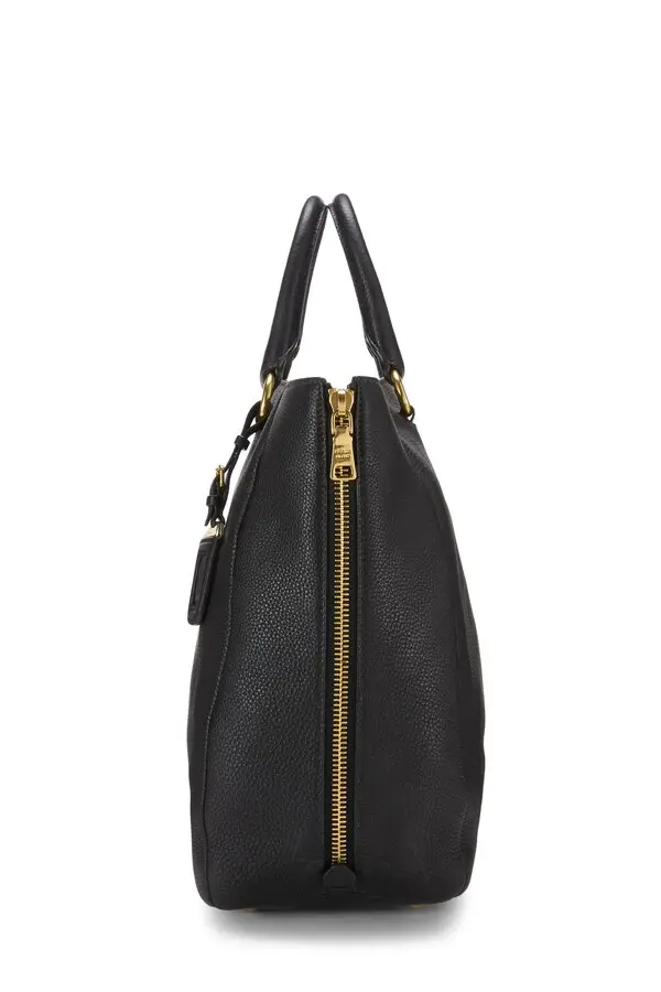 Prada Vitello Daino Side Zip Tote - Black