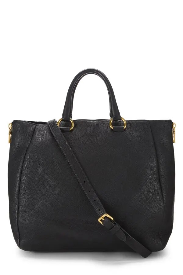 Prada Vitello Daino Side Zip Tote - Black