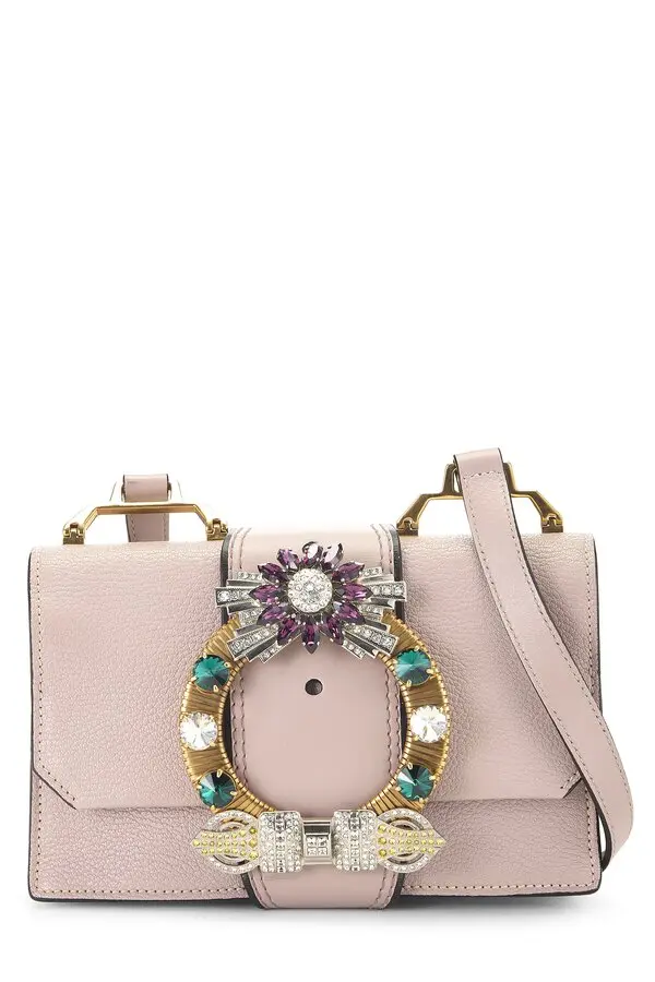 Miu Miu Leather Crystal Embellished Shoulder Bag - Pink