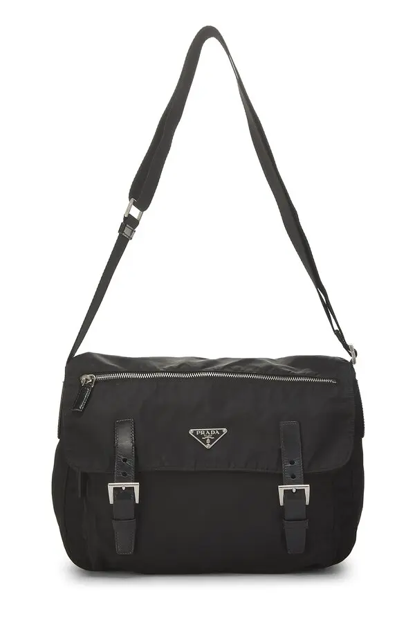 Prada Nylon Double Buckle Flap Messenger Bag - Black