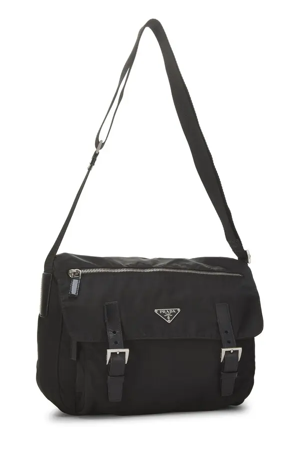 Prada Nylon Double Buckle Flap Messenger Bag
