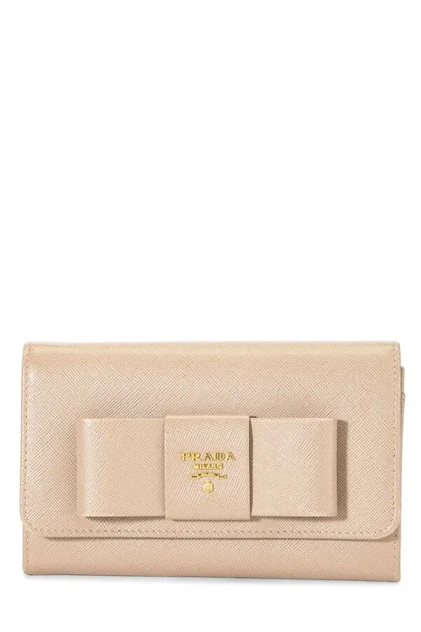 Prada Saffiano Bow Compact Wallet - Beige