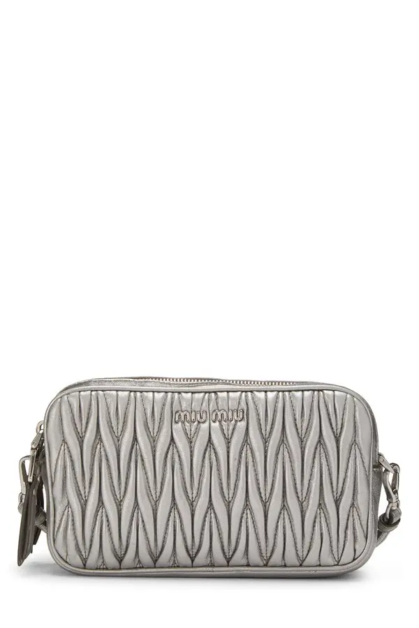 Miu Miu Nappa Double Zip Camera Crossbody Bag - Silver