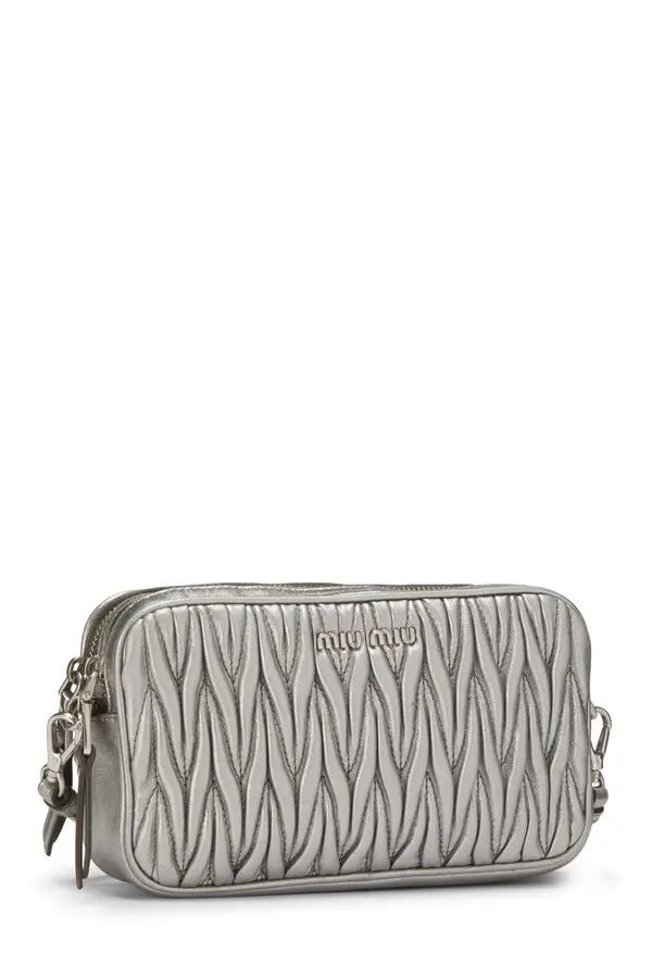 Miu Miu Nappa Double Zip Camera Crossbody Bag - Silver