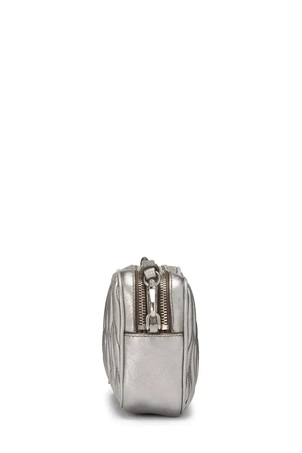 Miu Miu Nappa Double Zip Camera Crossbody Bag - Silver