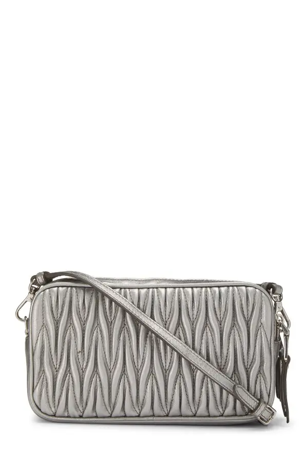 Miu Miu Nappa Double Zip Camera Crossbody Bag - Silver