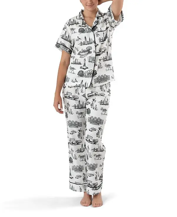 KATIE KIME New York Toile Pajama Pants Set - Black White