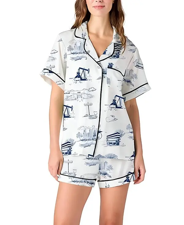 KATIE KIME Houston Toile Pajama Shorts Set - Blue
