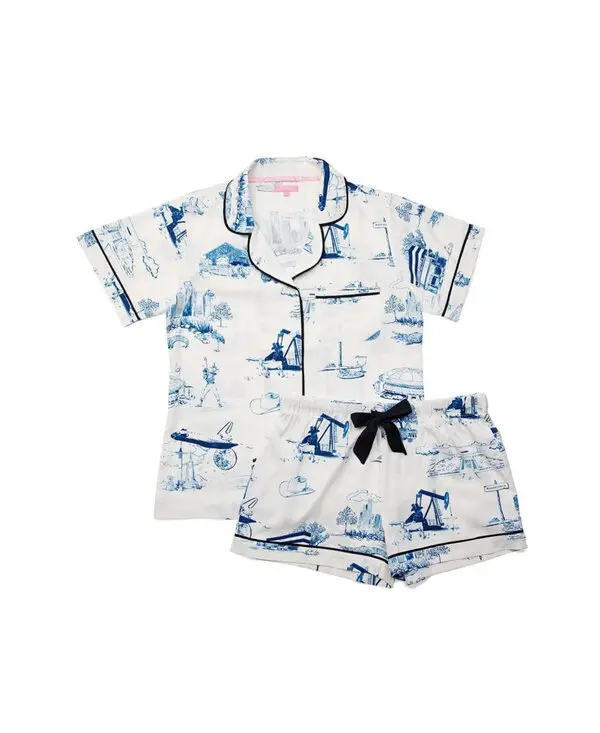 KATIE KIME Houston Toile Pajama Shorts Set - Blue