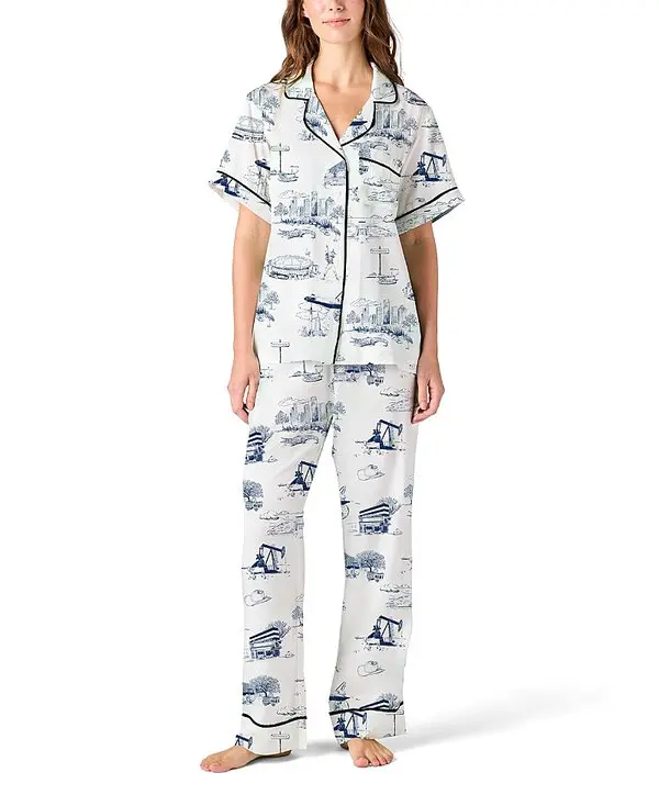 KATIE KIME Houston Toile Pajama Pants Set - Blue