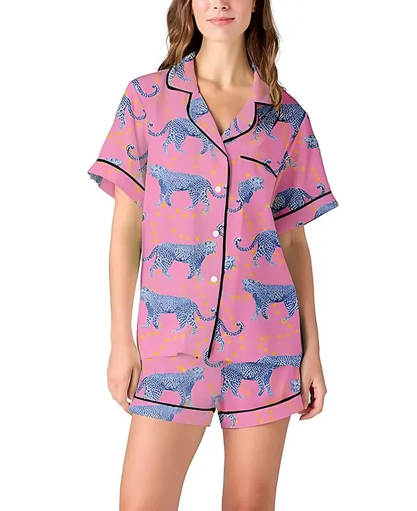 KATIE KIME Cosmic Cheetah Pajama Shorts Set - Pink