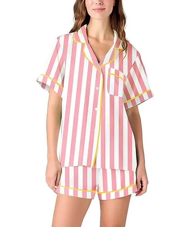 KATIE KIME Retro Stripe Pajama Shorts Set - Pink