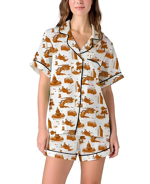 KATIE KIME Austin Toile Pajama Shorts Set - Burnt Orange