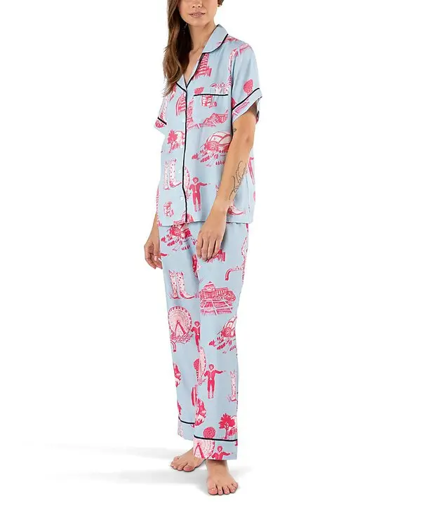 KATIE KIME Dallas Toile Pajama Pants Set - Blue Pink