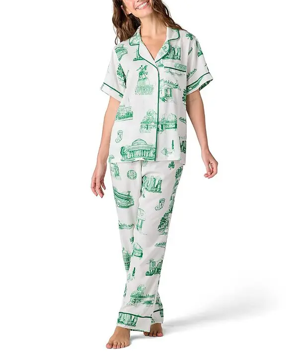KATIE KIME Boston Toile Pajama Pants Set - Green