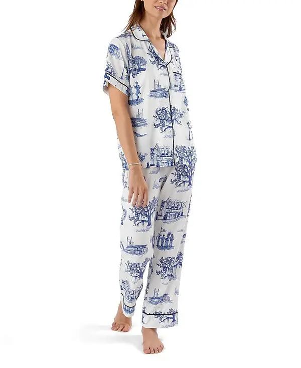 KATIE KIME New Orleans Toile Pajama Pants Set - Blue