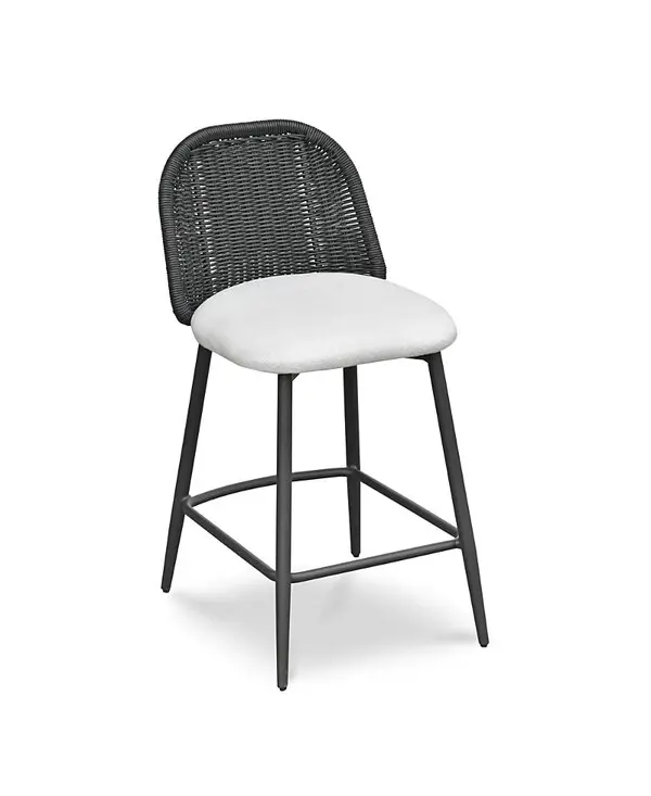 TOV FURNITURE Alexa Rattan Performance Fabric Outdoor Counter Stool - Black