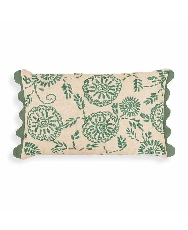 TOV FURNITURE Portia Embroidered Cotton Flex 20 X 12 Inch Accent Cushion - Aqua