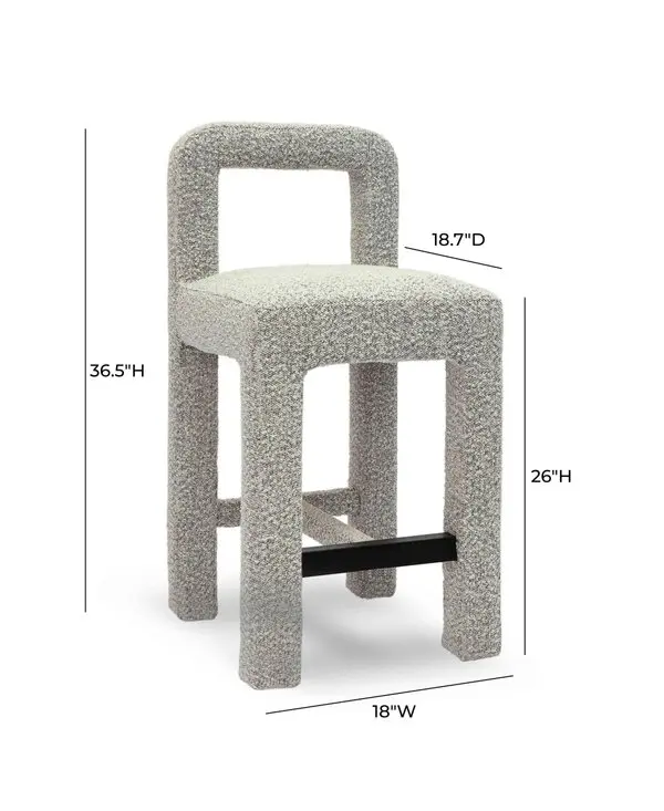 TOV FURNITURE Hazel Boucle Counter Stool - Grey