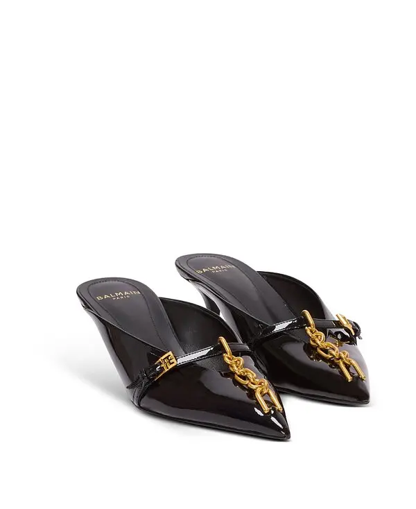 Balmain Patent Leather Mules - Black