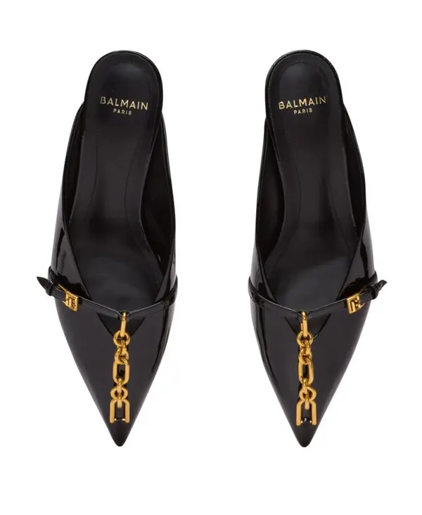 Balmain Patent Leather Mules - Black