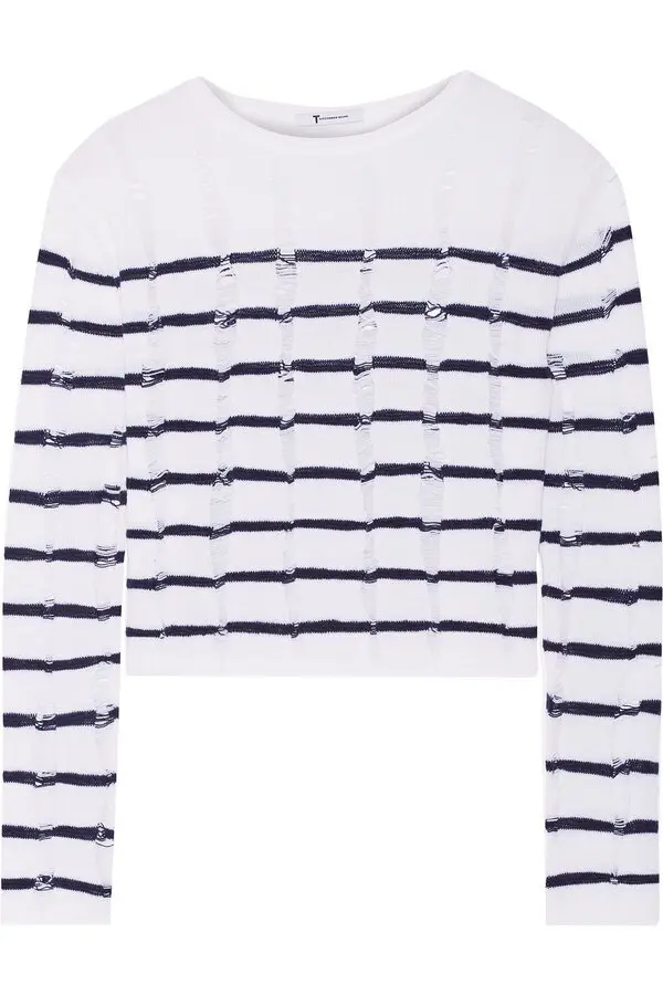 Alexander Wang Striped Open-knit Merino Wool Sweater - Ivory